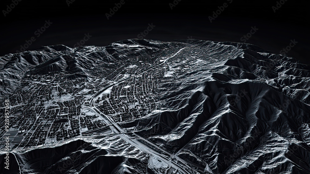 Technical aerial visual, 3D LiDAR GIS aerial map satellite scan model ...