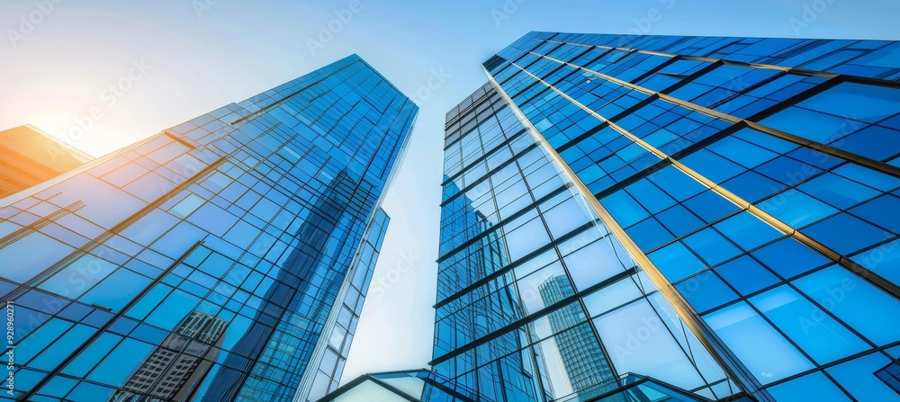 blue glass curtain walls, urban architecture background, cityscape ...