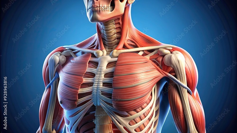 Illustrated anatomy diagram showcasing the human shoulder joint ...