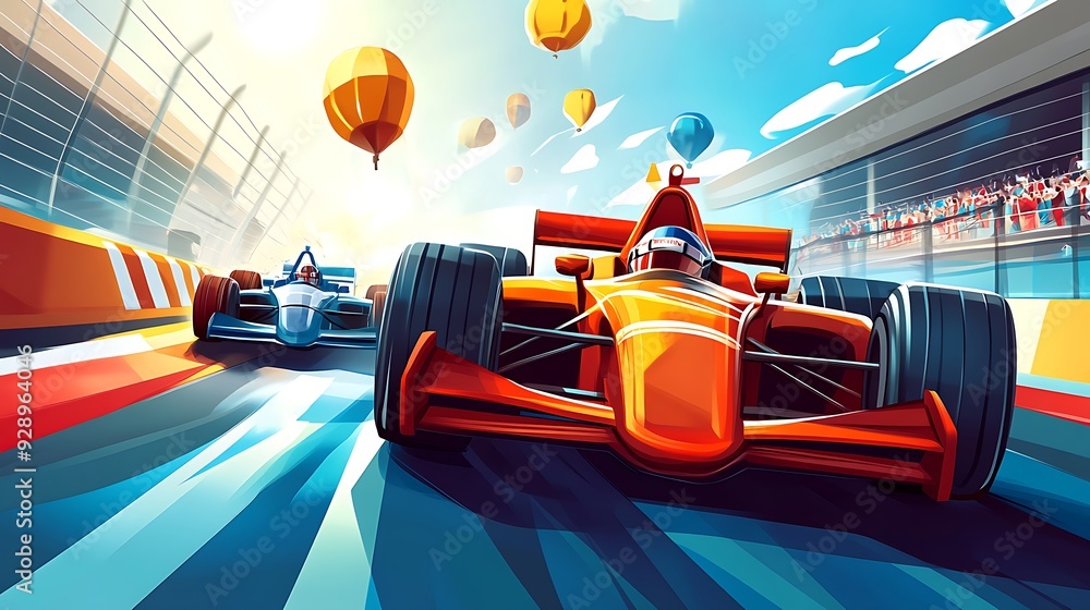 Speed Champions - Exciting Cartoon Illustration of Heroic Race Car Team ...