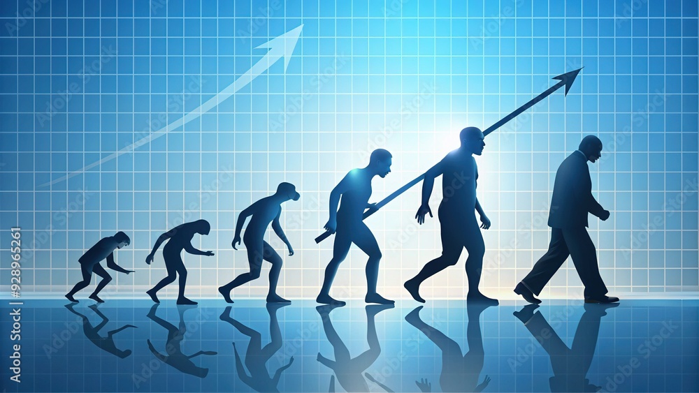 Illustration of human evolution from ape to modern man with a bold ...