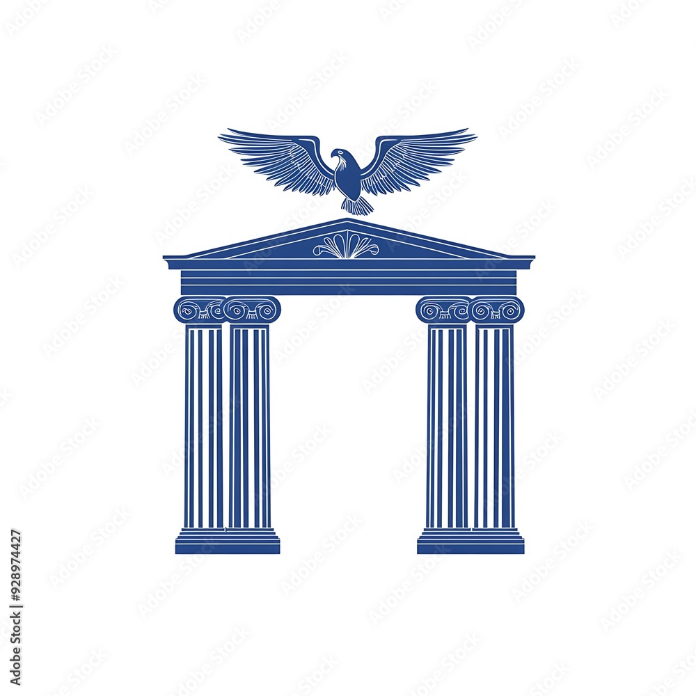 Majestic Ancient Greek Temple Logo Design with Eagle in Royal Blue ...