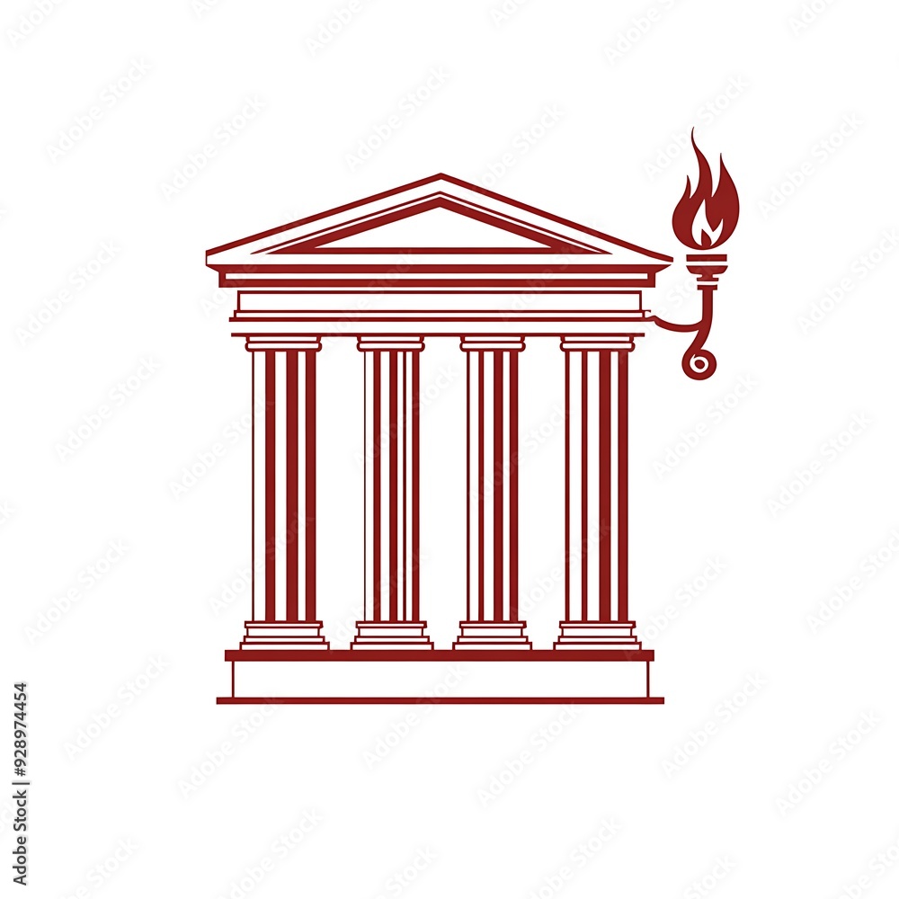 Ancient Greek Temple Logo Design with Torch in Dignified Vector Style ...