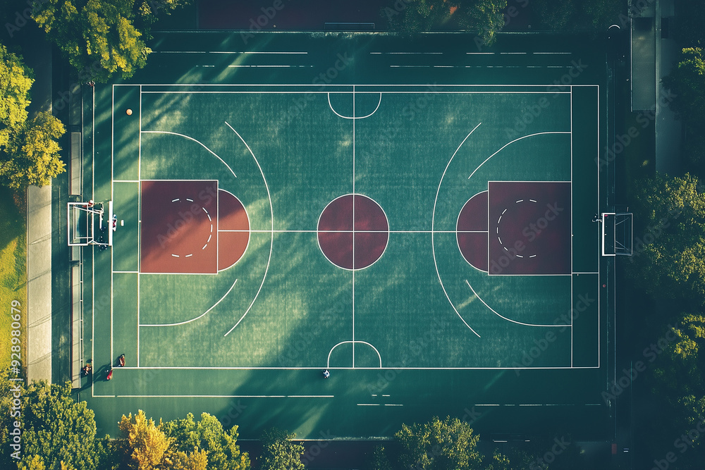 Top view basketball court, with sun shine view, Aerial view of ...