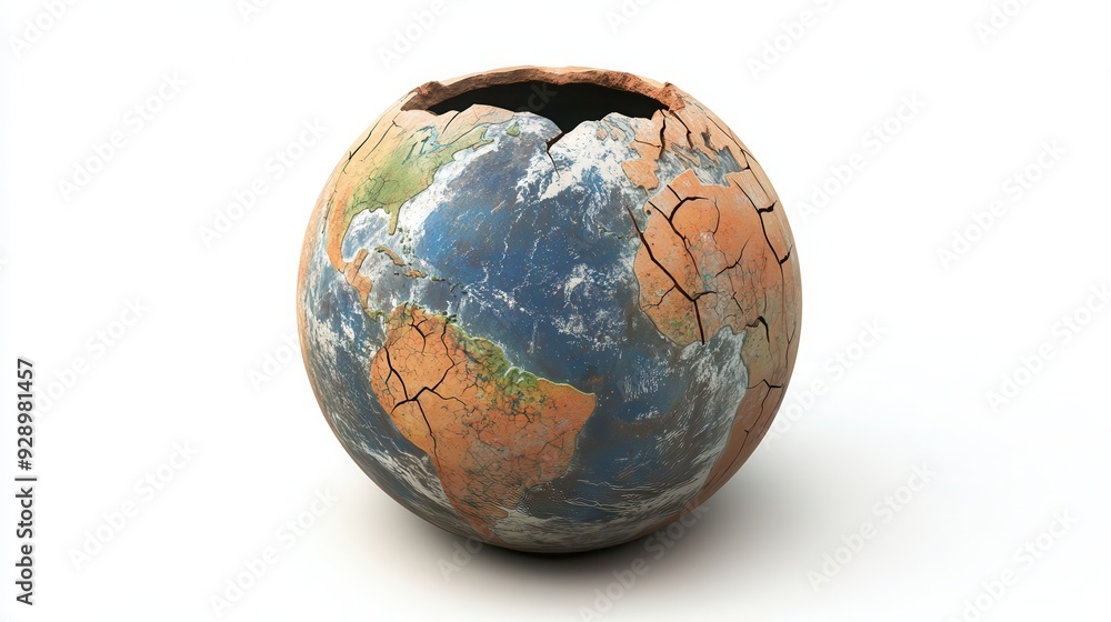 Cracked Earth globe representing environmental issues, climate change ...