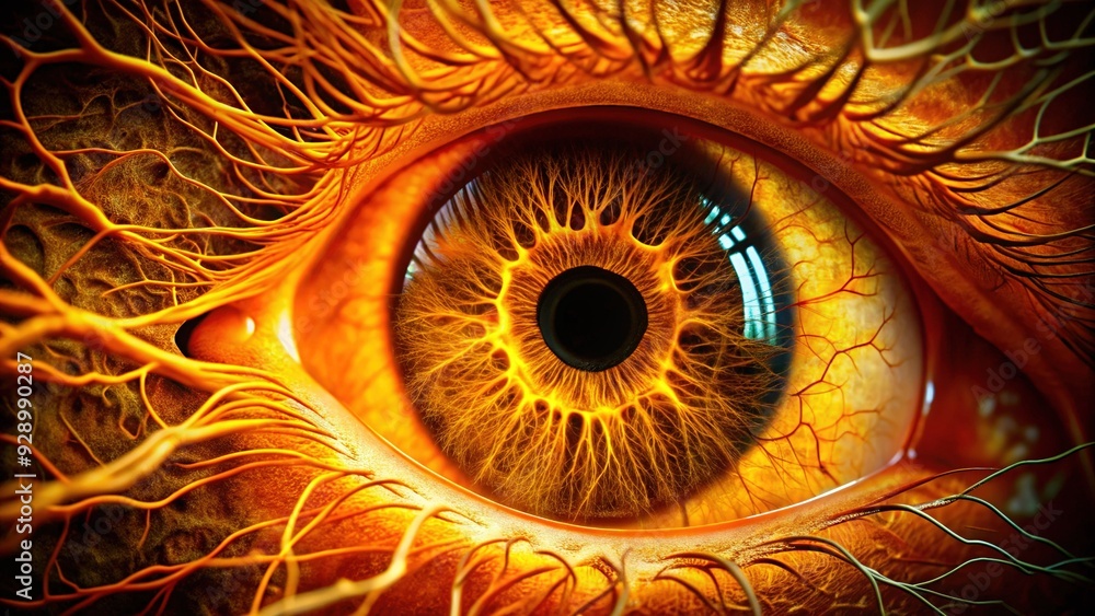 Macro image of a human eye's retina, showcasing intricate networks of ...