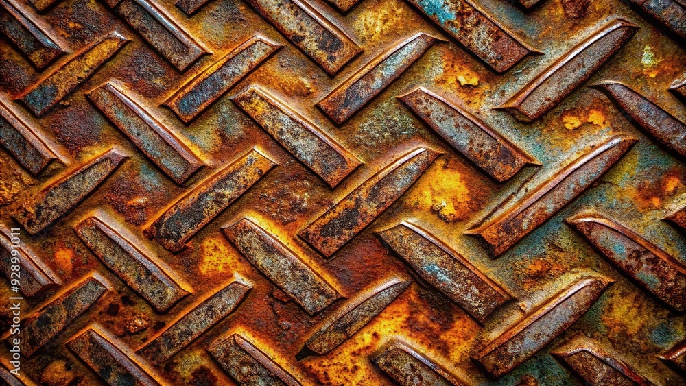 Macro shot of worn, rusty metal featuring intricate patterns, grooves ...
