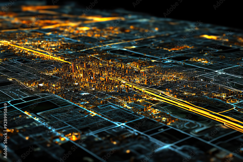 Technical aerial visual, 3D LiDAR GIS aerial map satellite scan model ...