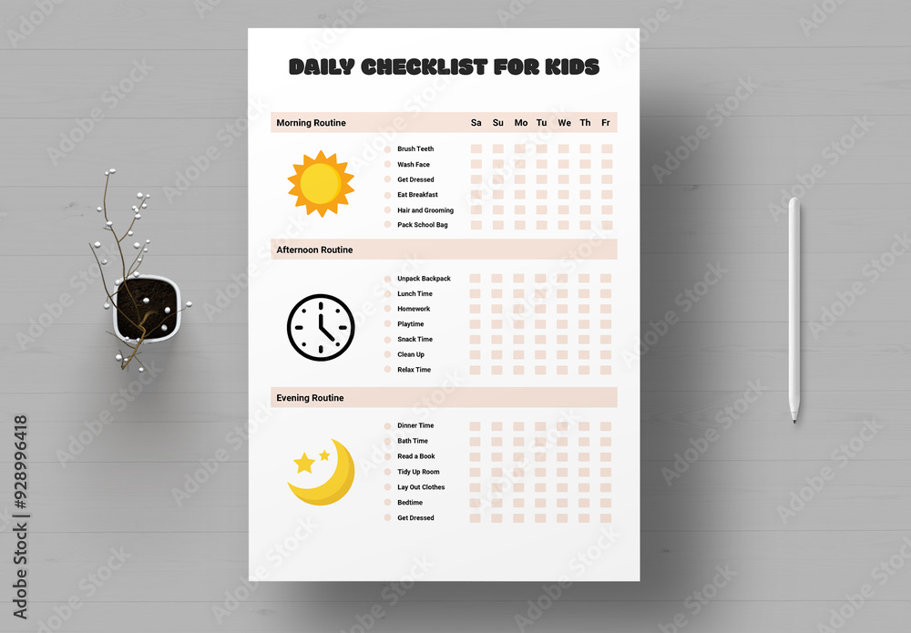 Daily Checklist Kids Stock Template | Adobe Stock