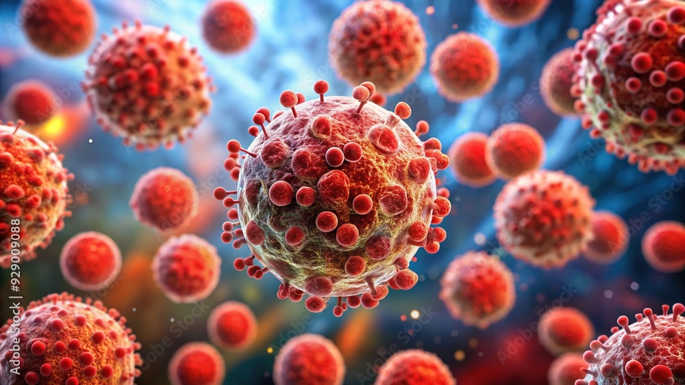 Microscopic image of blood cells showing abnormal hairy cell ...