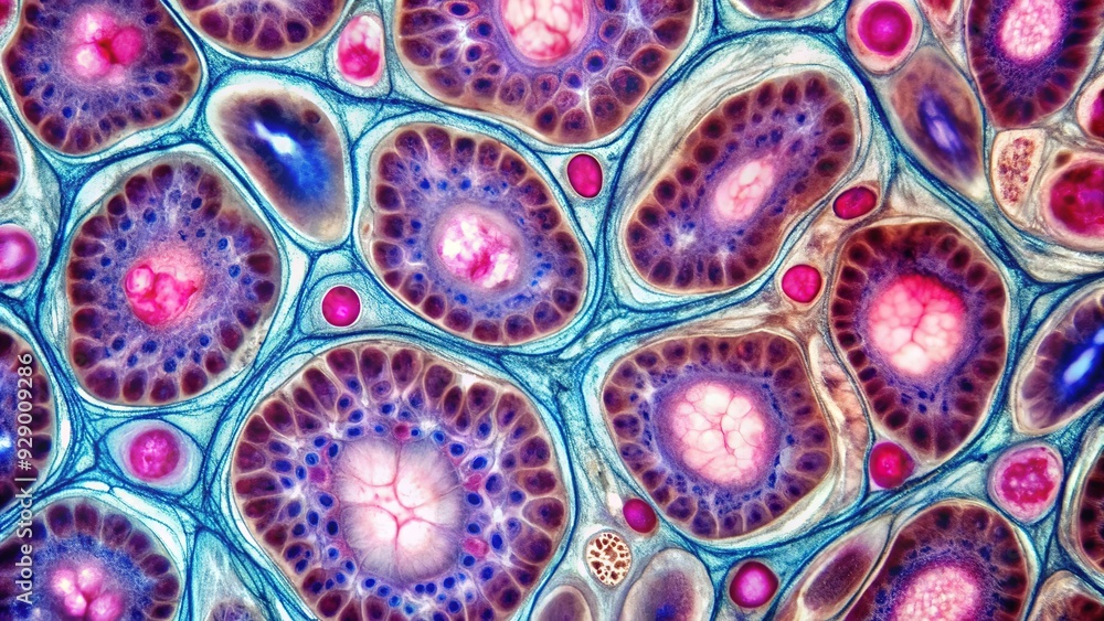Microscopic image of stained tissue section showing normal cellular ...