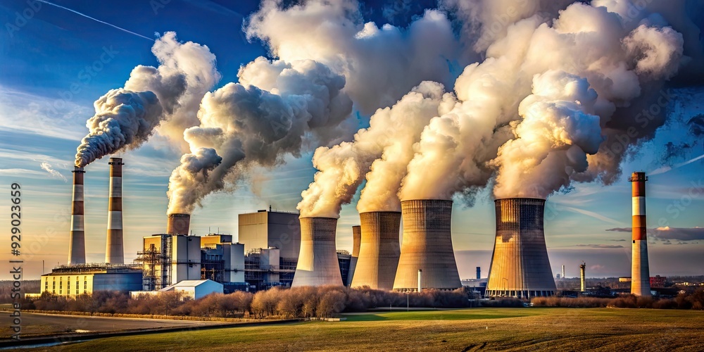 Pollution from coal power plant releasing carbon into the atmosphere ...