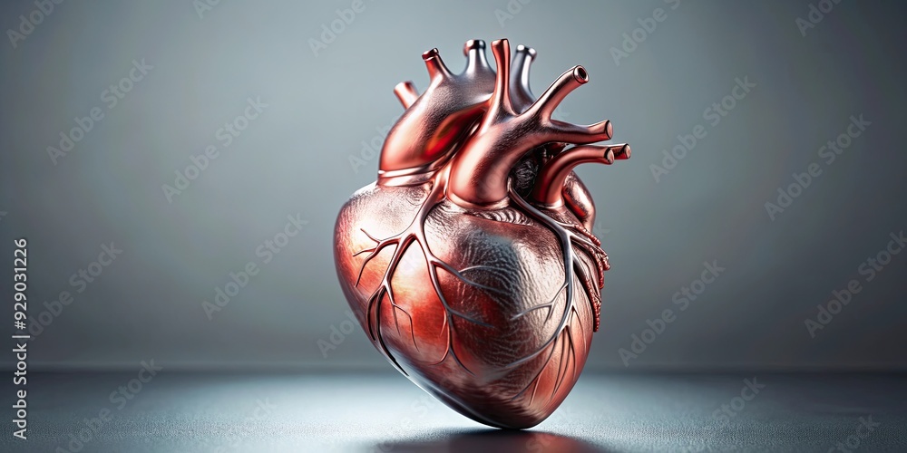 Realistic human heart with a metallic finish , anatomy, medical, organ ...