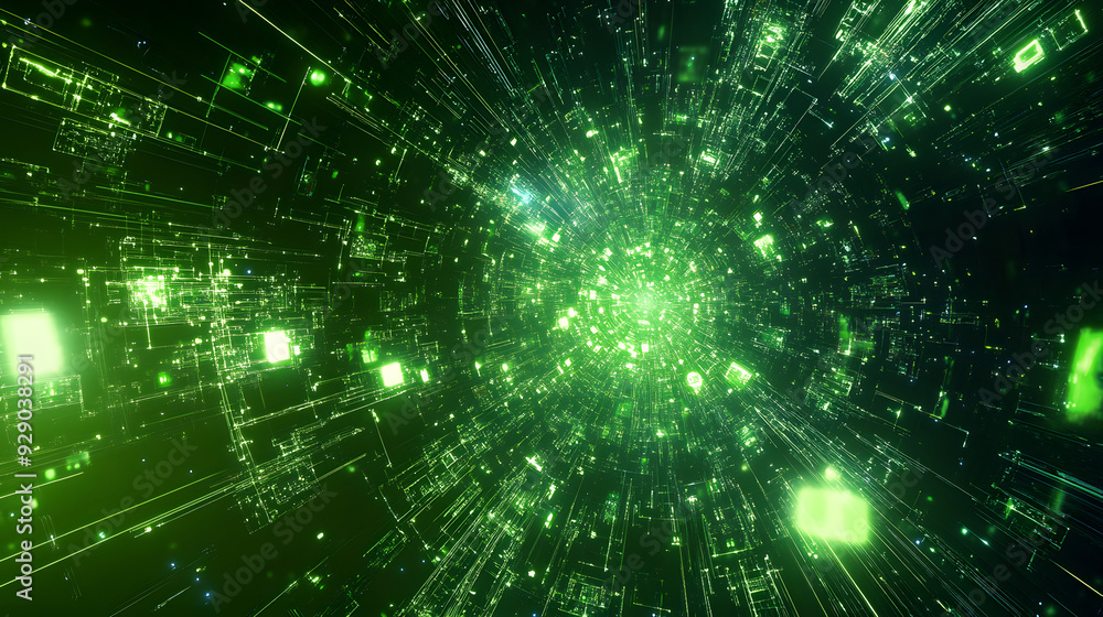Technology abstract background, matrix style, green color, Data lanes ...