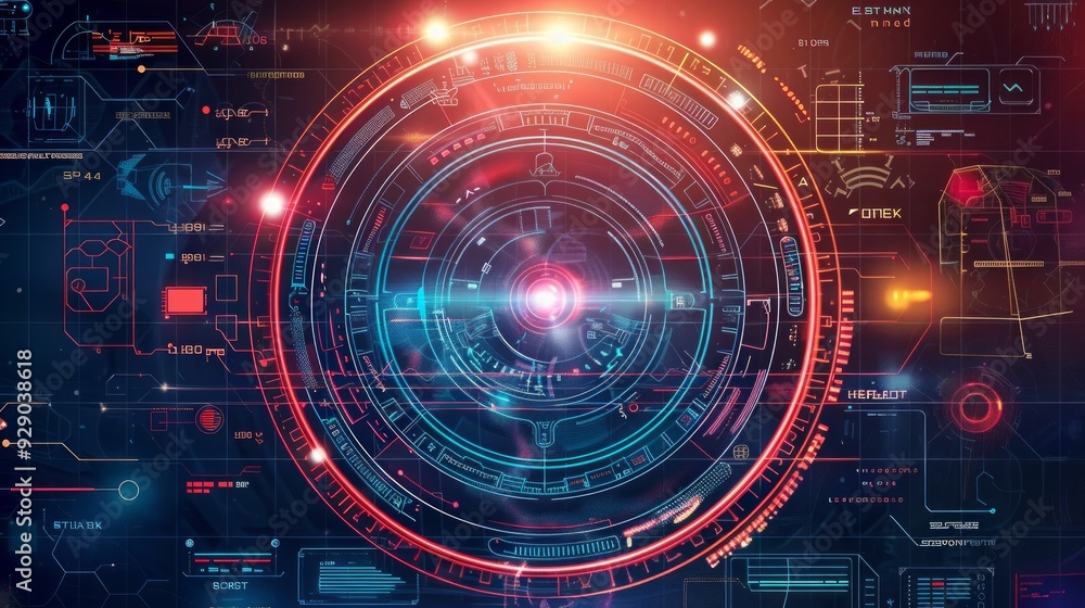 Submarine radar. Navy ship sonar navigation screen hud digital, ocean ...