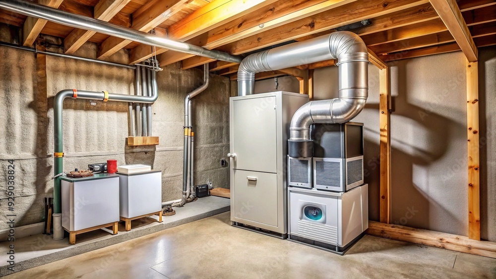 Modern residential HVAC system installed in a crawlspace of a cozy ...