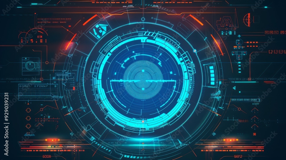 Submarine radar. Navy ship sonar navigation screen hud digital, ocean ...