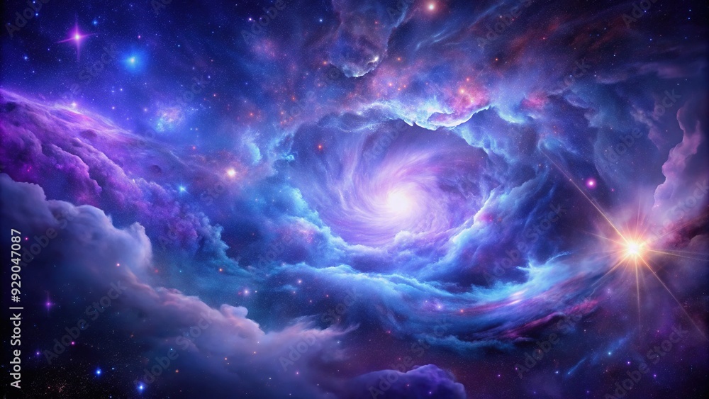 Mysterious, swirling clouds of purple and blue gas illuminate the darkness of space ...