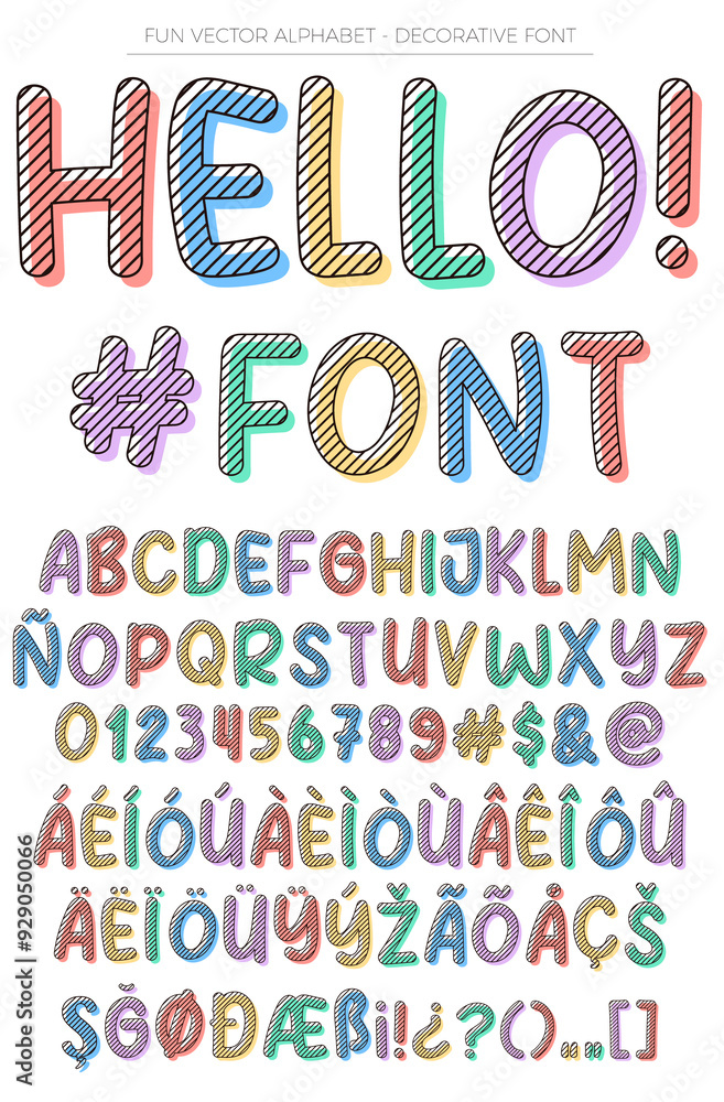 Fun decorative alphabet. Letters and numbers isolated on white ...