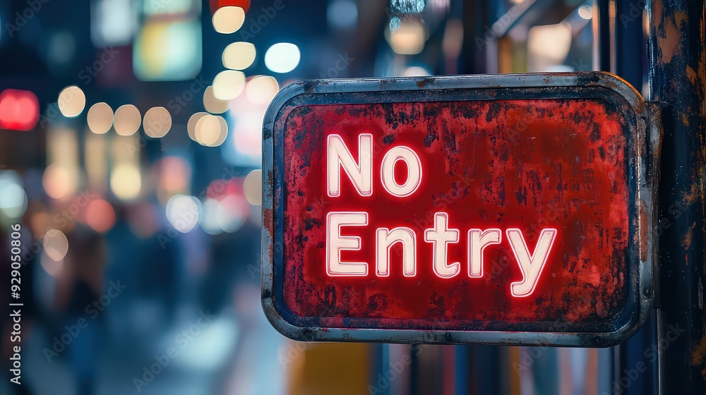 clear, bold warning sign with "No Entry" written in red, positioned at ...