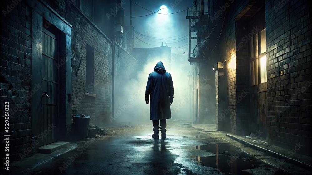 Ominous dark silhouette of a figure lurking in the shadows, casting a ...