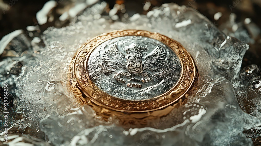 captivating image of a medal encased in ice, with the ice providing a ...