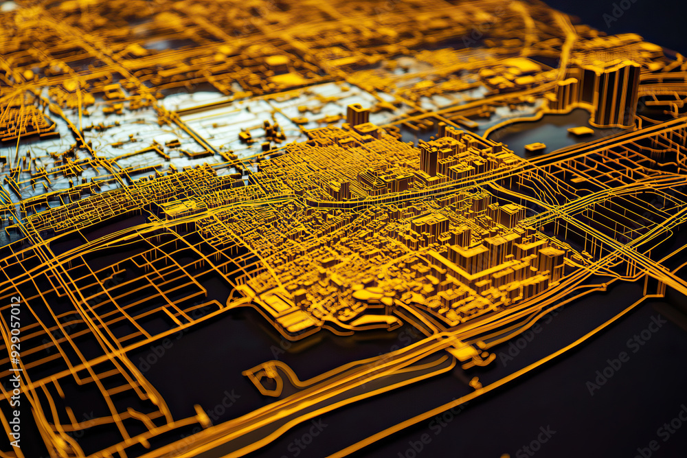 Technical aerial visual, 3D LiDAR GIS aerial map satellite scan model ...