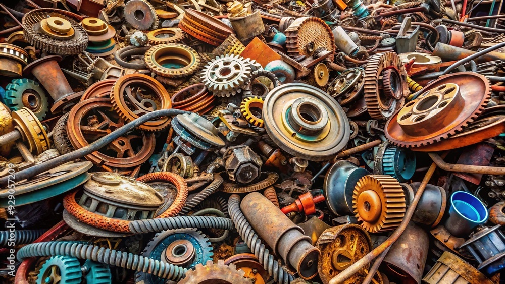 Piled high, a colorful assortment of metal scraps, including rusty ...