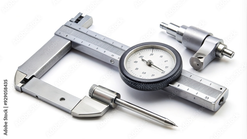 Precise measurement tool featuring a micrometer, screw gauge, and ...