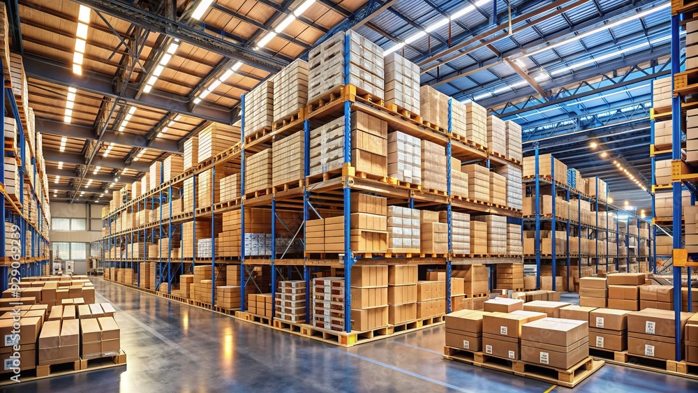 Rows of overflowing crates and boxes stacked high in a crowded ...