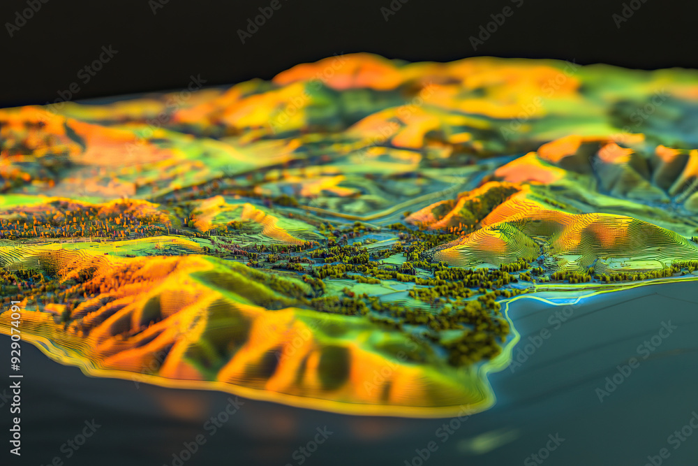 Technical aerial visual, 3D LiDAR GIS aerial map satellite scan model ...