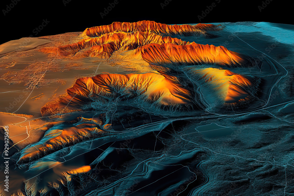 Technical aerial visual, 3D LiDAR GIS aerial map satellite scan model ...
