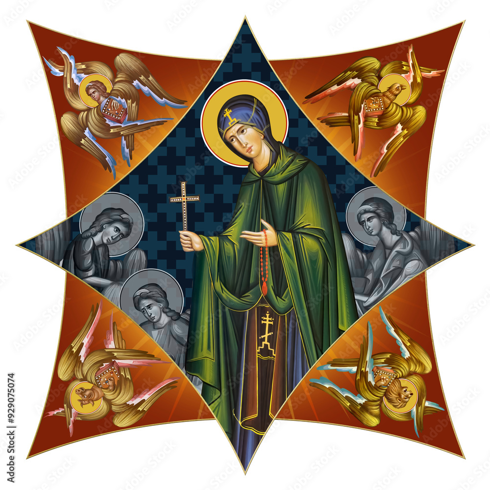 Sv. Petka. Saint Parascheva of the Balkans on cross dome with 4 ...