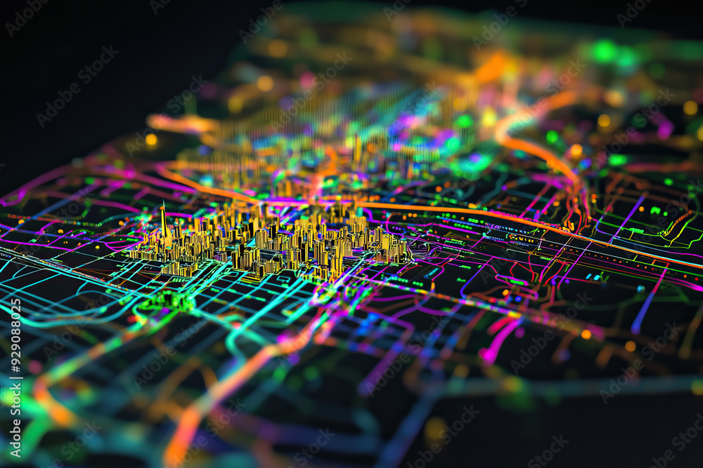 Technical aerial visual, 3D LiDAR GIS aerial map satellite scan model ...