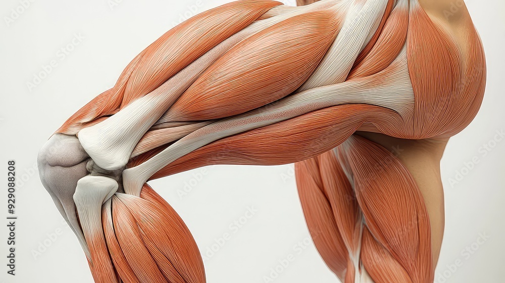 Detailed Visible Muscle Anatomy Map of the Thigh - Highlighting Muscle ...