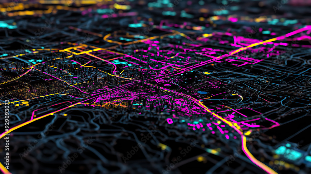 Technical aerial visual, 3D LiDAR GIS aerial map satellite scan model ...