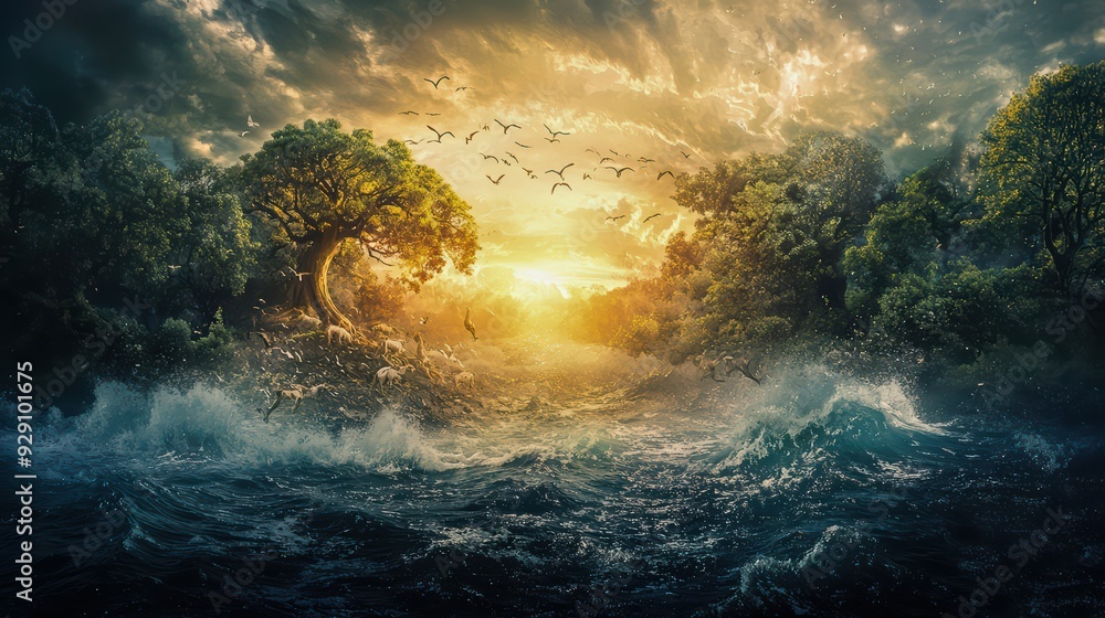 Dramatic and artistic depiction of the Biblical Creation story ...