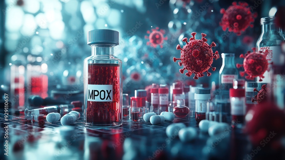 Conceptual Composition of 'MPOX' Blood Test Tube with monkeypox virus ...