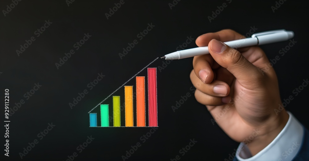 A person is drawing a graph with a pen on a black background. The graph ...