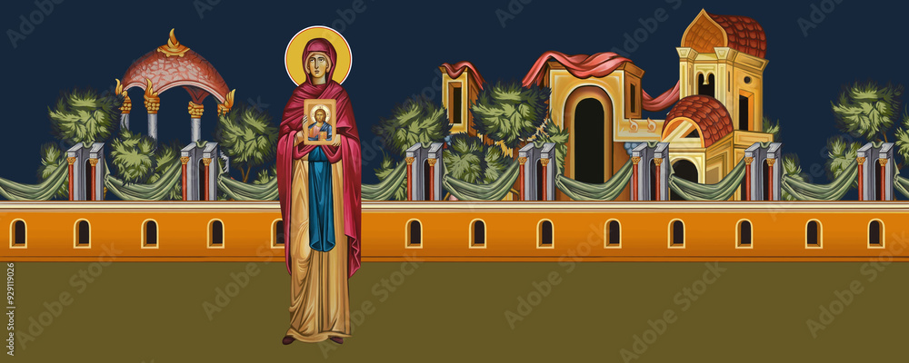 Saint Parascheva of the Balkans. Christian religious illustration in ...