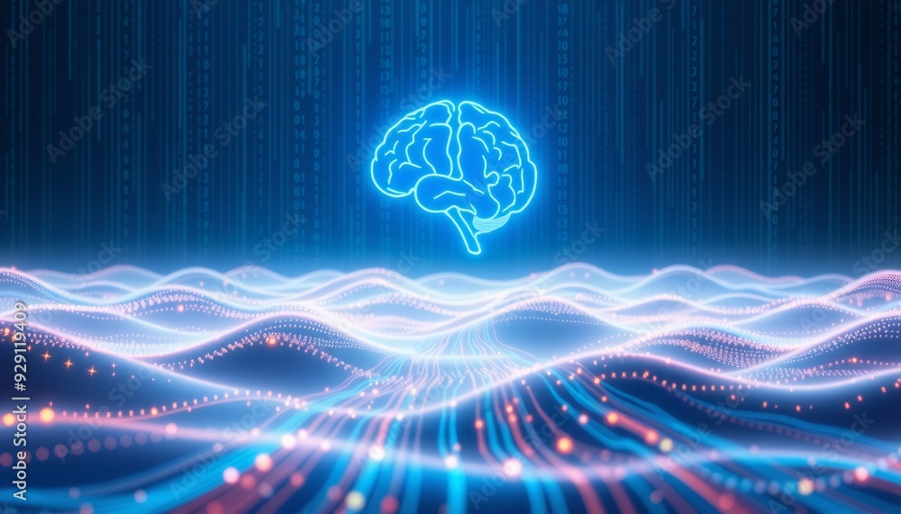 abstract digital landscape binary code floating circuit board electric ...