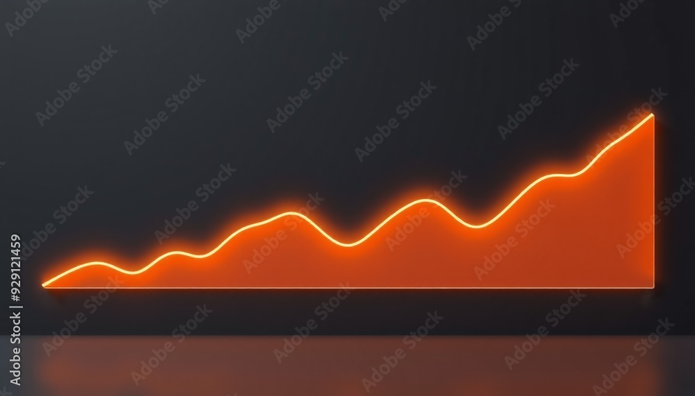 3D line chart with a glowing orange trend on a dark minimalistic ...