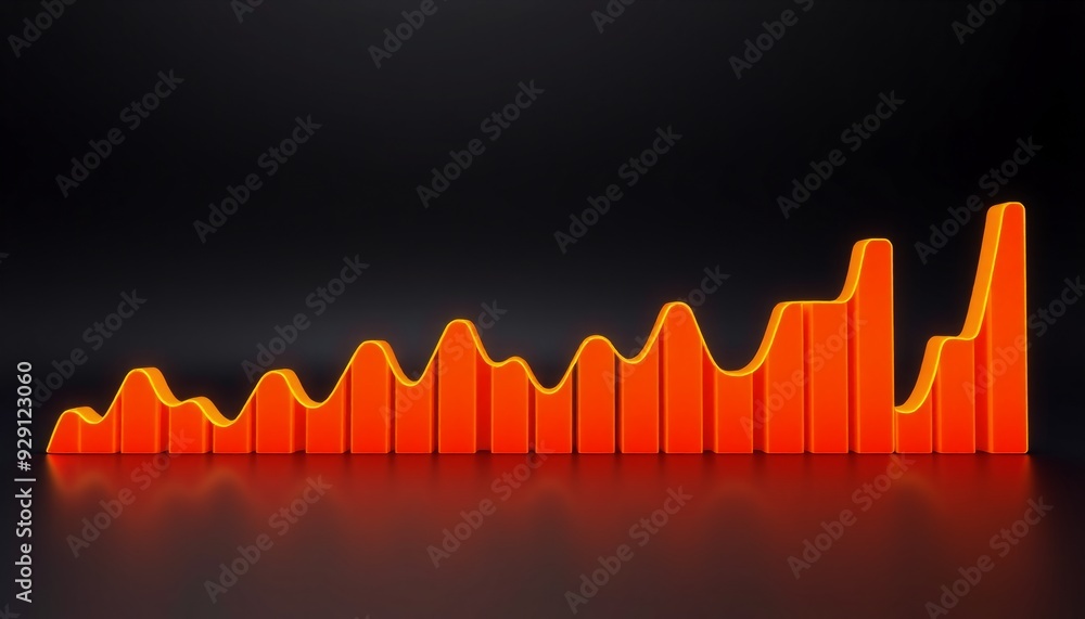 stylish 3d line graph with luminous orange segments on a jet-black ...