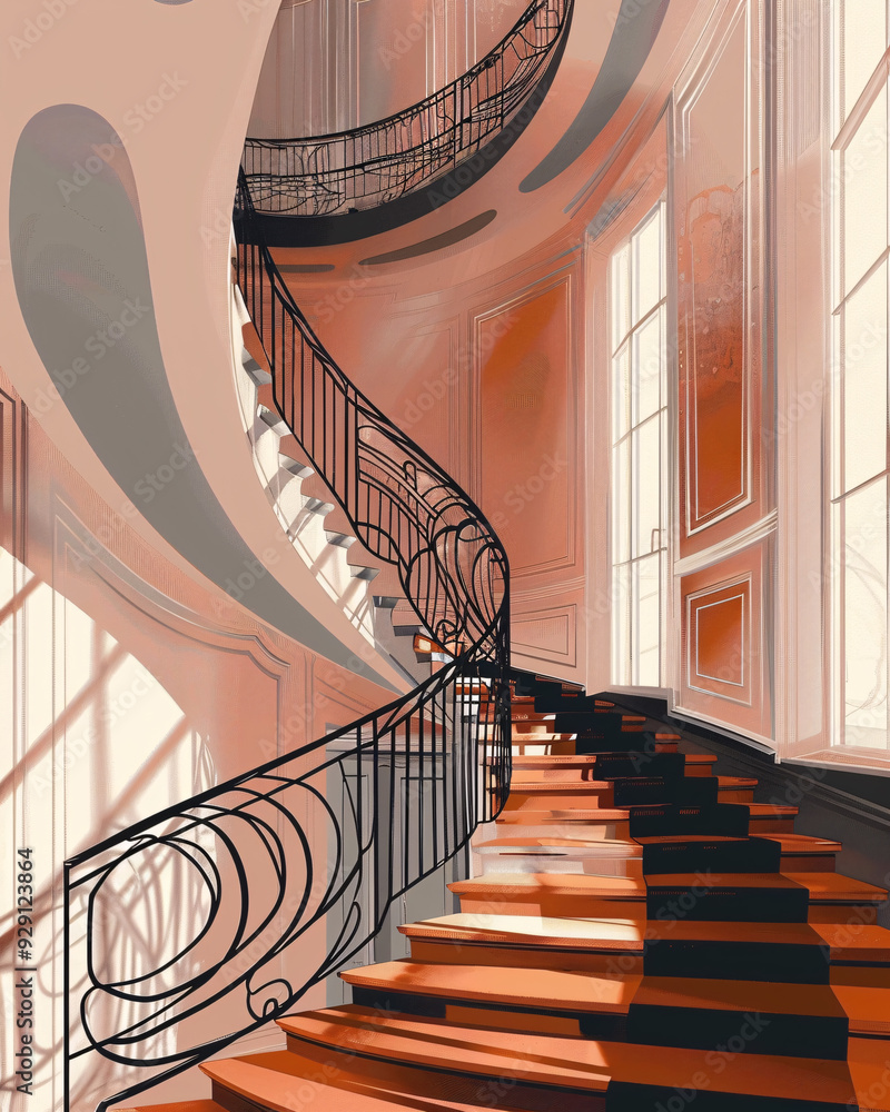 Ascendancy: Bold Line Art Spiral Staircase - A spiral staircase with a ...