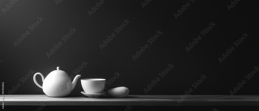 Monochrome still life photograph against a black background featuring ...