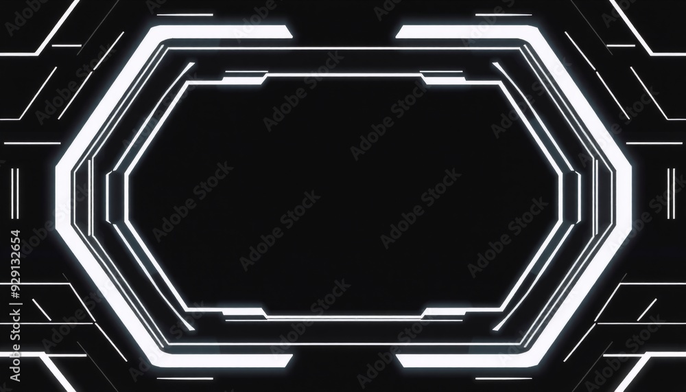 Futuristic cyberpunk frame with rounded corners clean black and white ...