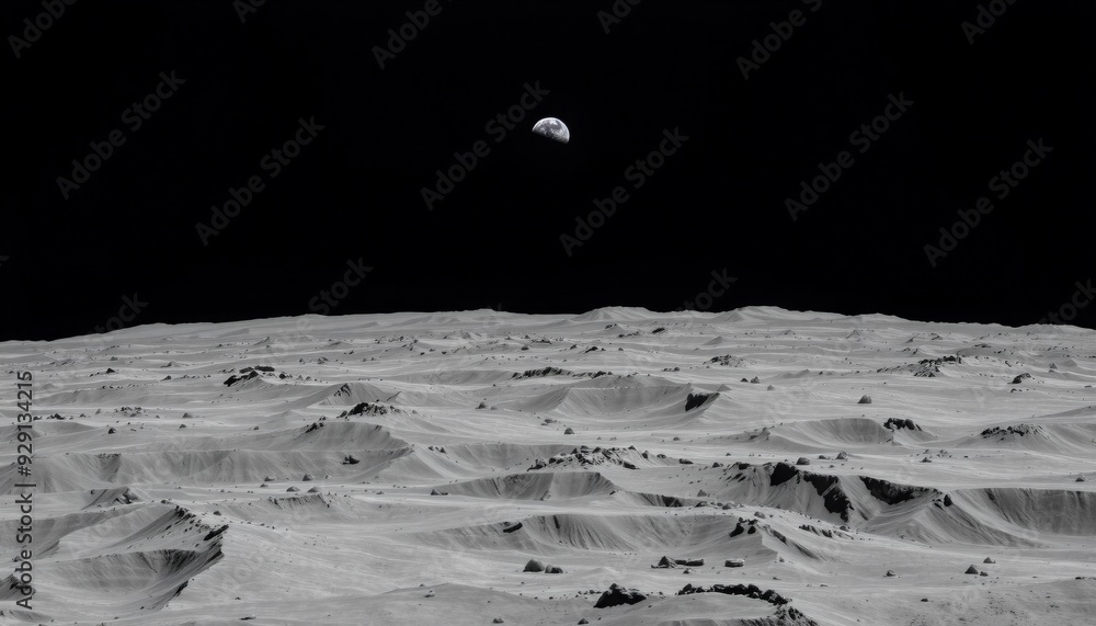 moons rugged landscape filled with craters and ridges earth hanging far ...