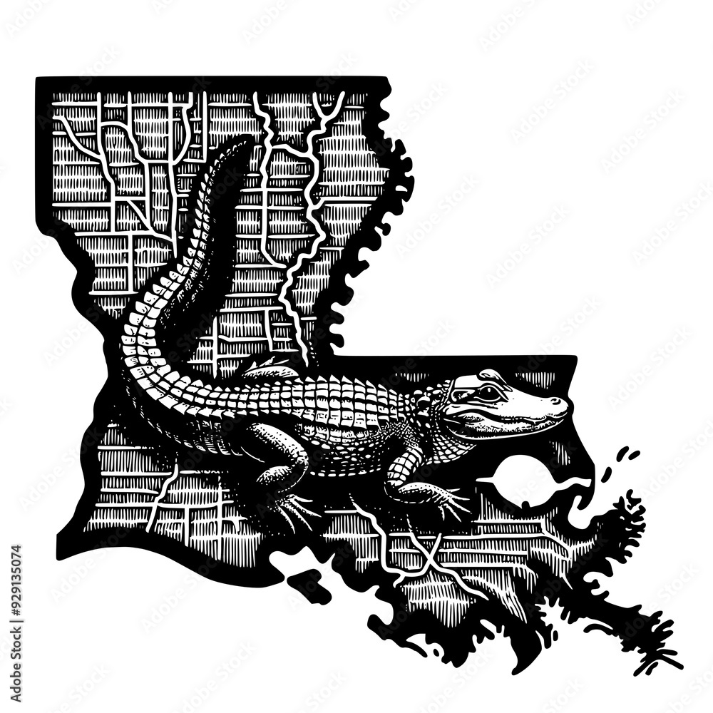 Alligator and Louisiana Outline SVG PNG, vector graphic, laser engraver ...