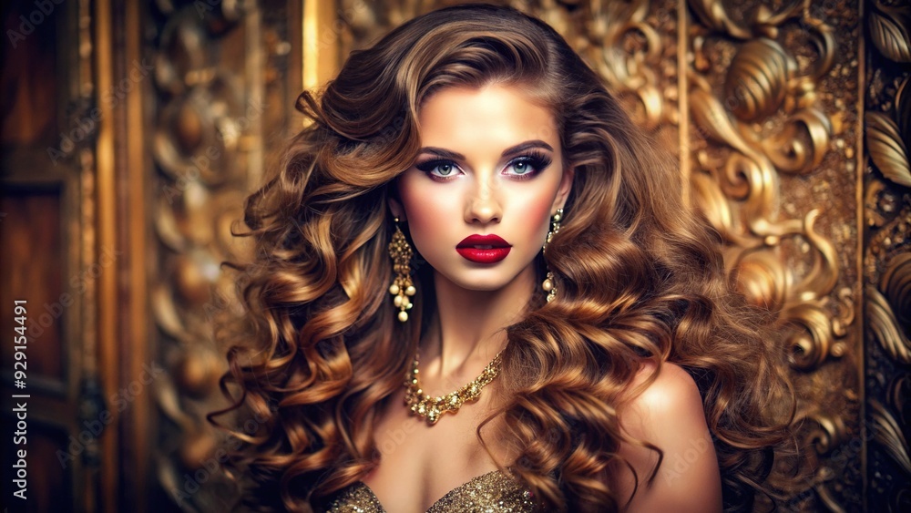 Stunning fashion model with luscious, curly long hair and impeccable ...