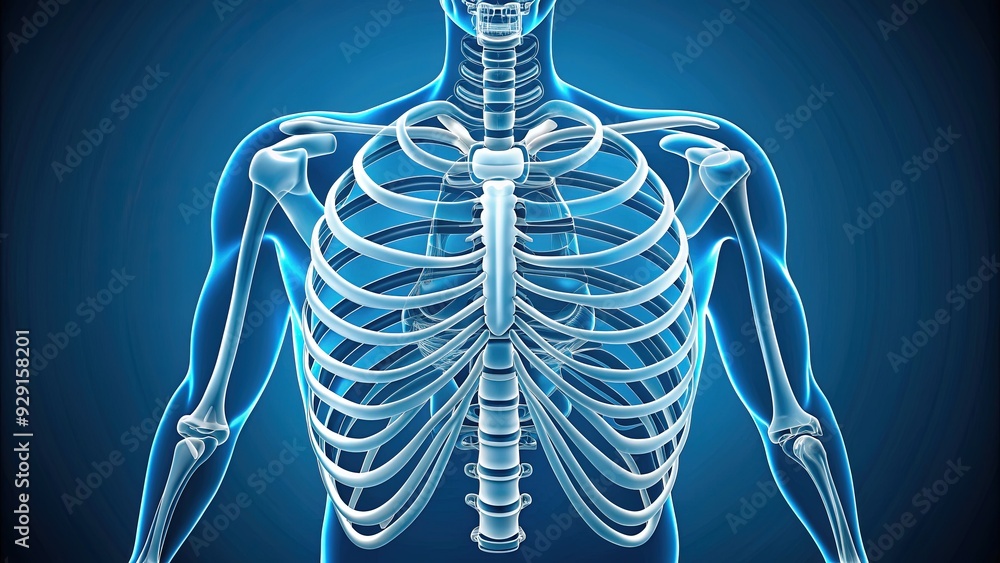 Stylized illustration of a human rib cage outline, abstractly designed ...
